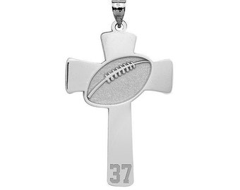 Football Cross Pendant With Number Sterling Silver | Etsy