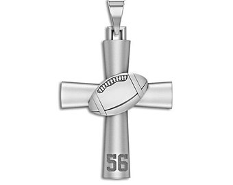 Football Cross Pendant With Number Sterling Silver | Etsy