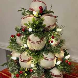Handmade Baseball Holiday Gift - Lighted Christmas Tree Made With Used ...
