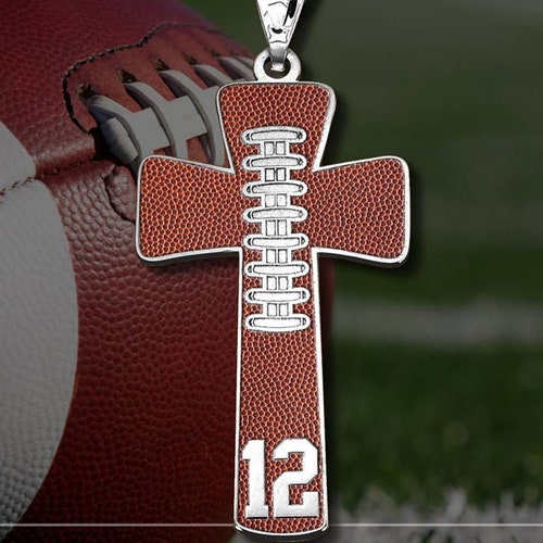 Football Stitch Engraved Cross Pendant With Number Sterling - Etsy
