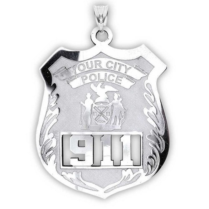 Customized Police Badge Number and Department Pendant - Sterling Silver ...
