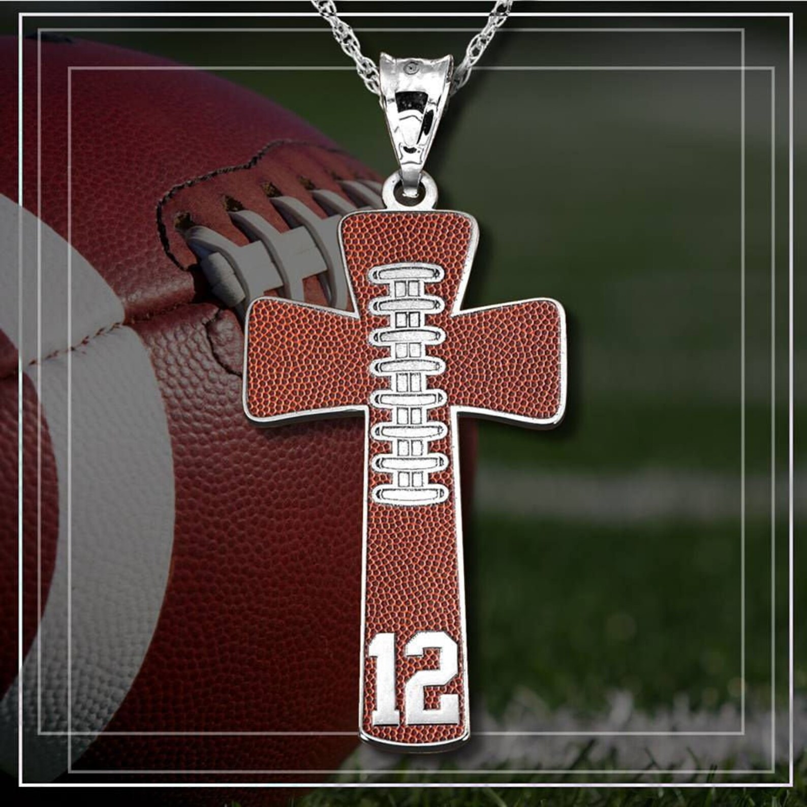 Football Cross Pendant With Number - Sterling Silver - Etsy