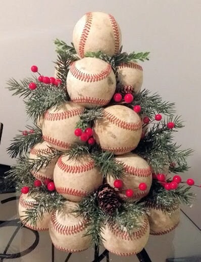 Handmade Baseball Holiday Gift - Christmas Tree Made With Used Leather ...