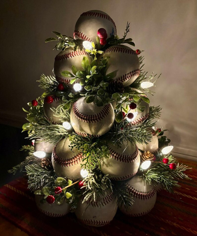 Handmade Baseball Holiday Gift - Lighted Christmas Tree Made With Used ...