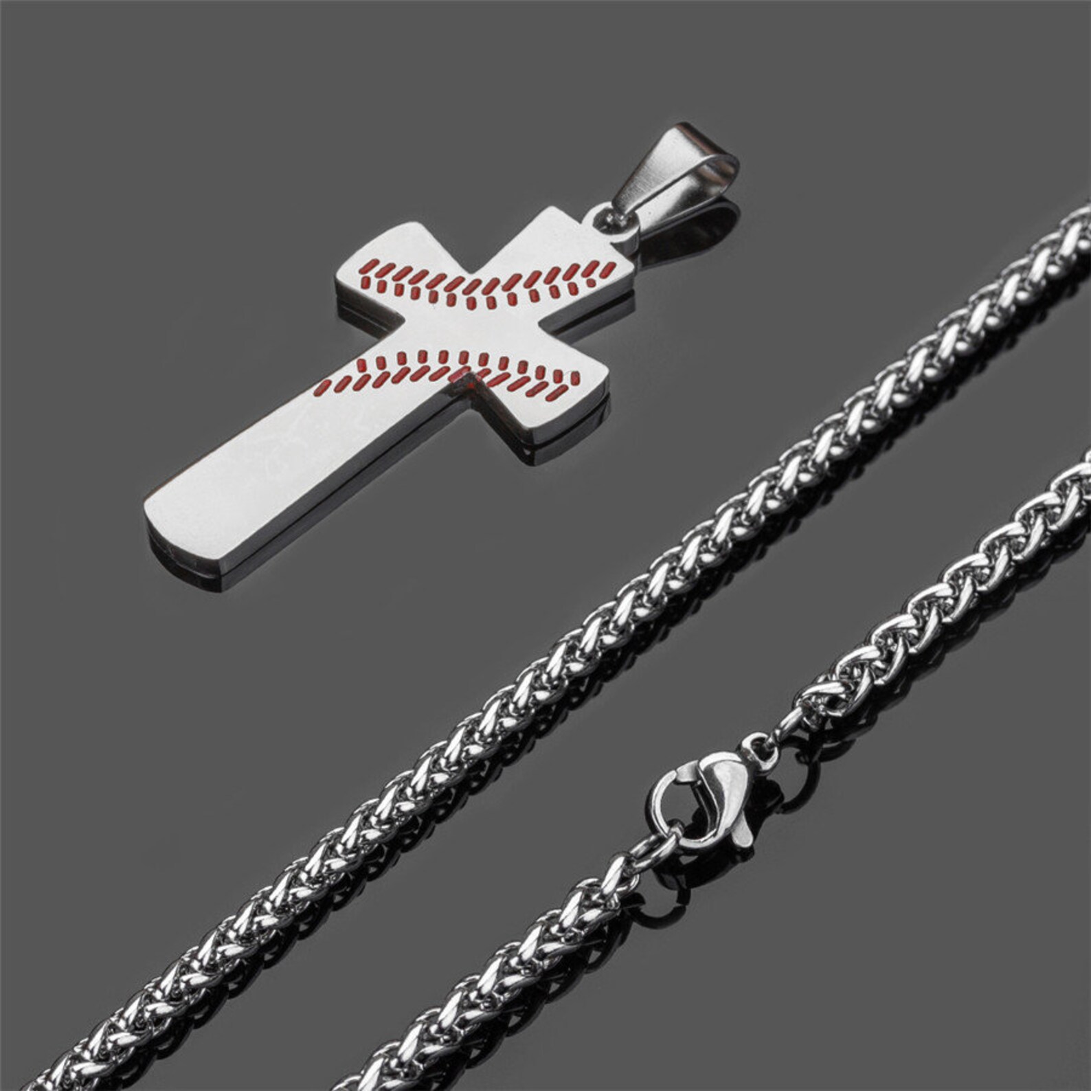 Baseball Cross Pendant Necklace - Stainless Steel Gold Silver or Black ...