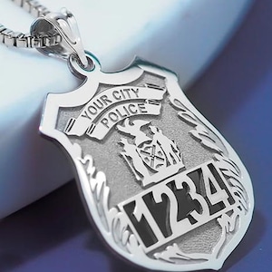 Customized Police Badge Number and Department Pendant - Sterling Silver ...