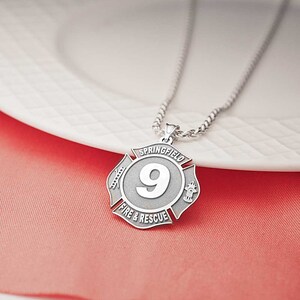 Customized Firefighter Badge Number and Department Pendant - Sterling ...