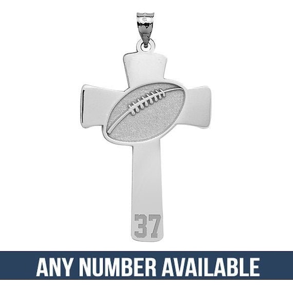 Football Stitch Engraved Cross Pendant With Number Sterling | Etsy