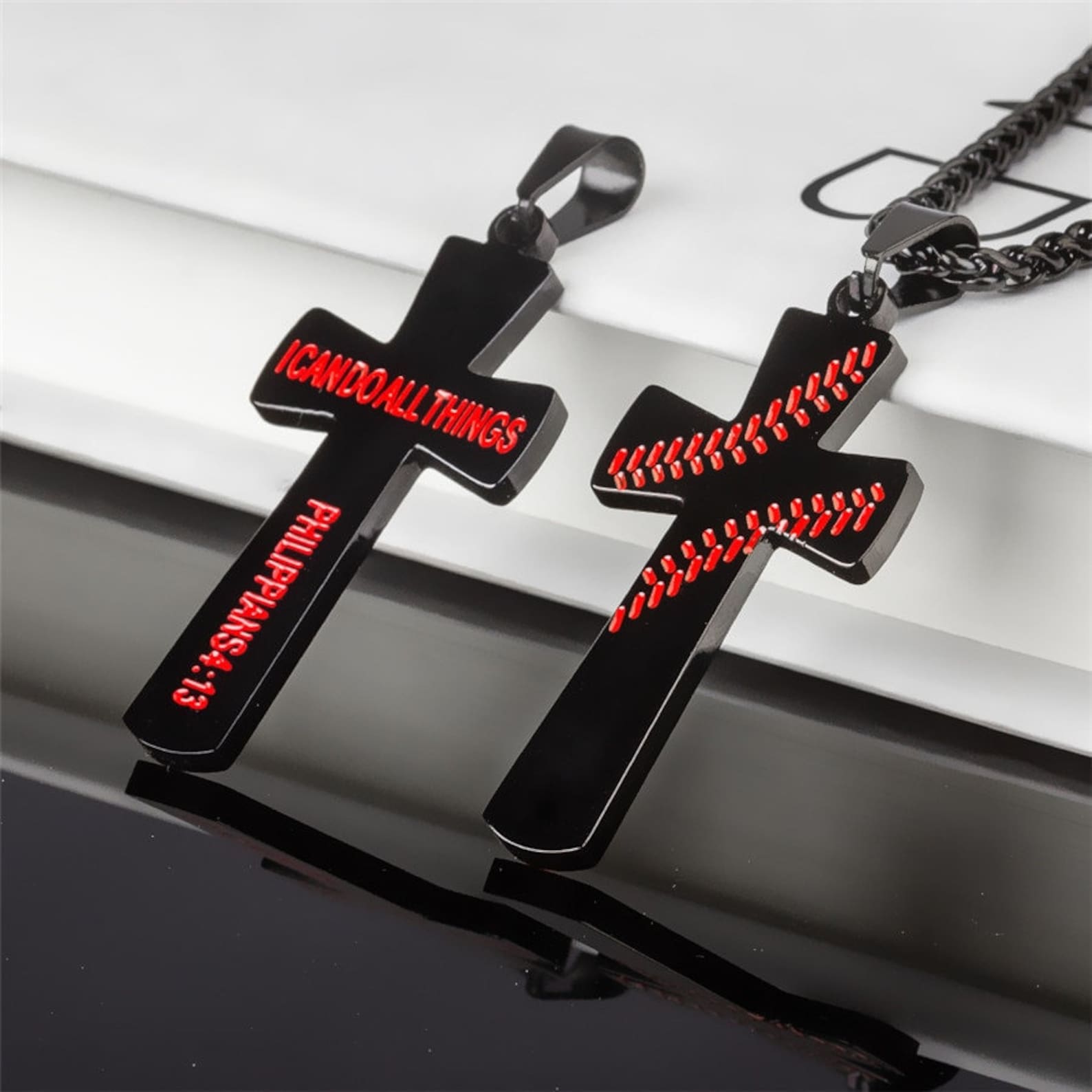 Baseball Cross Pendant Necklace - Stainless Steel Gold Silver or Black ...