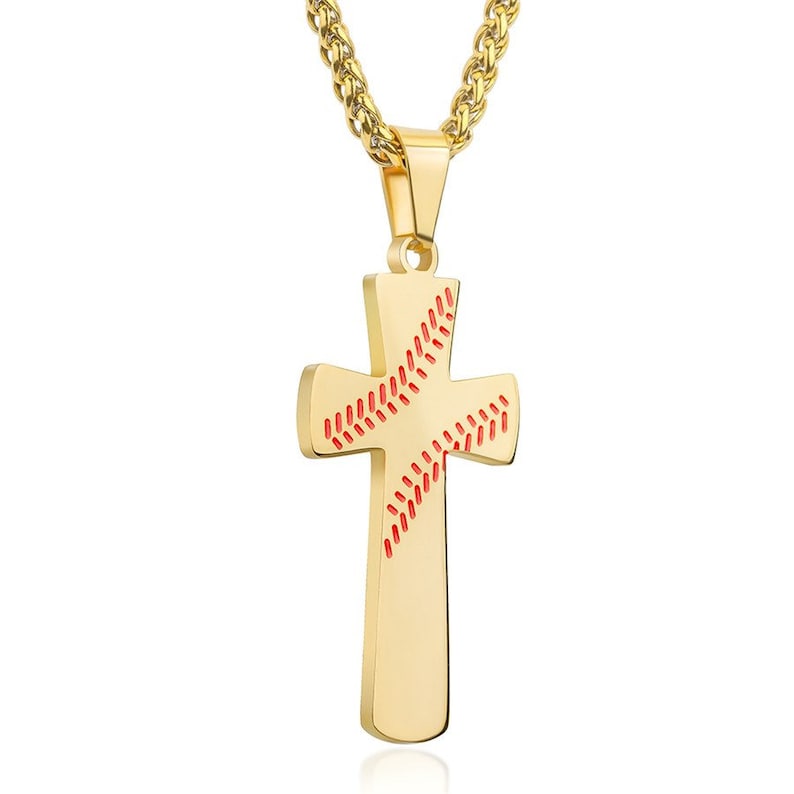 Baseball Cross Pendant Necklace - Stainless Steel Gold Silver or Black ...