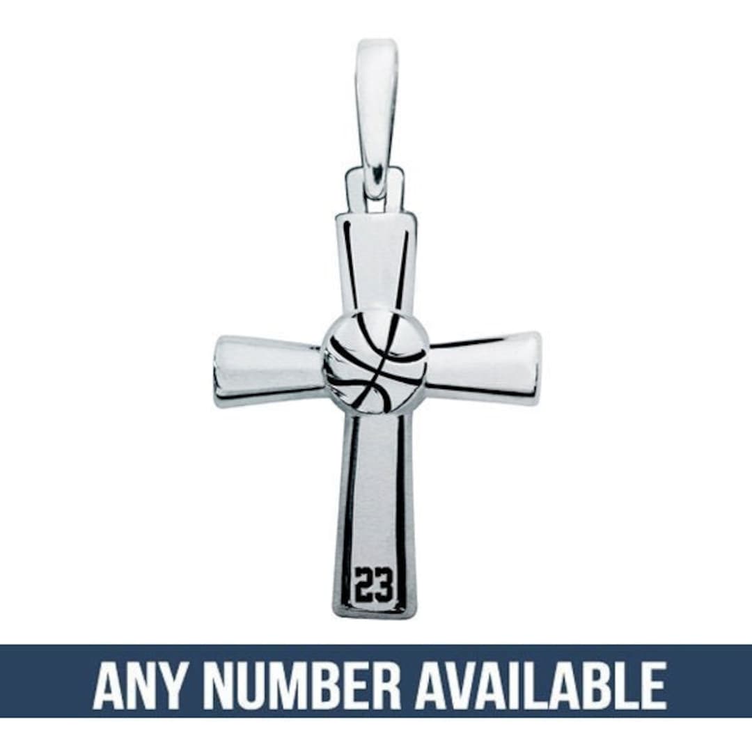 Sterling Silver High Polished Basketball Cross Pendant With Number - Etsy
