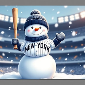 Personalized New York Baseball Snowman 5X7 Holiday Cards - Etsy