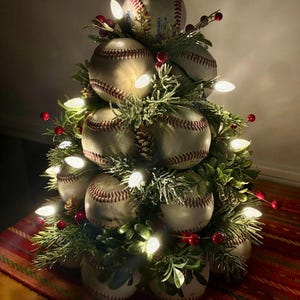Handmade Baseball Holiday Gift - Lighted Christmas Tree Made With Used ...