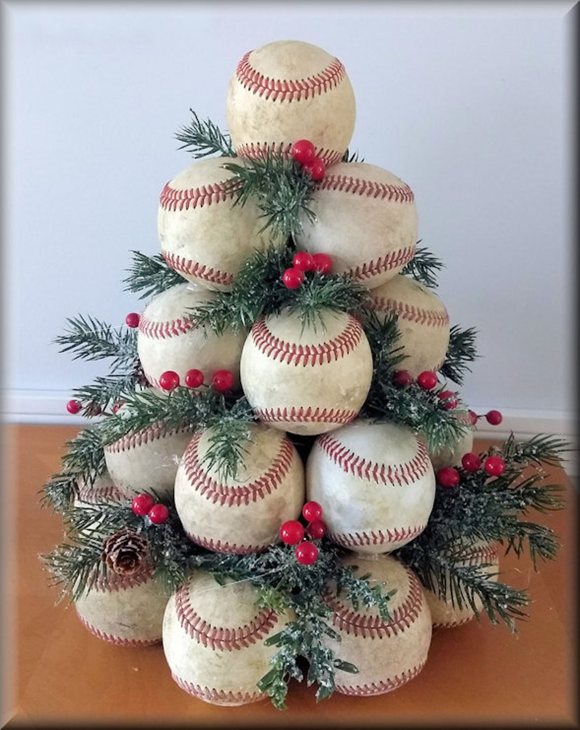 Handmade Baseball Holiday Gift - Christmas Tree Made With Used Leather ...