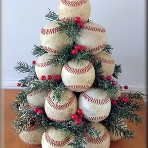 Handmade Baseball Holiday Gift - Christmas Tree Made With Used Leather ...