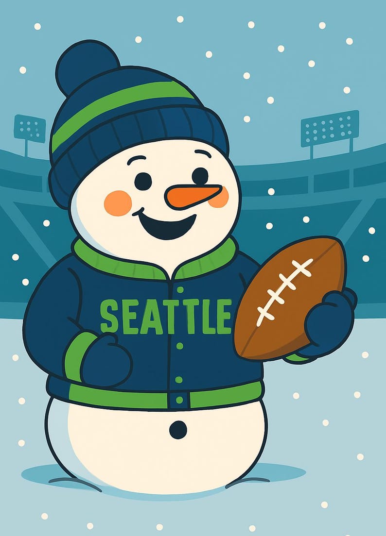 Personalized Seattle Football Stadium Snowman 5X7 Christmas or Holiday ...