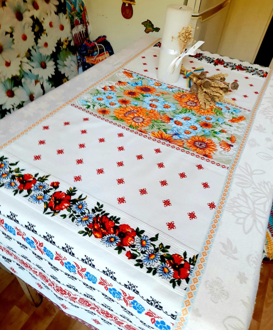 Ukrainian Fall Table Runner With Sunflowers, Wildflower Table Decor ...