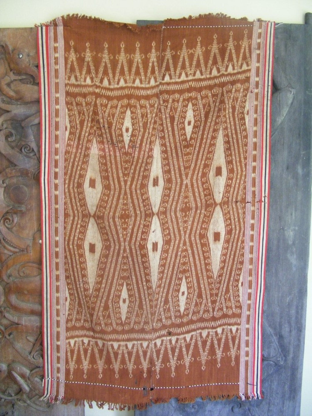 OLD TEXTILE 1800mm PUA Kumbu War Shield Blanket Ancestral Ritual Cloth ...