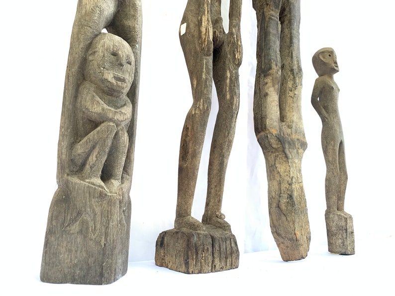 FOUR ERODED 400-880mm STATUE Patung Kebahan Dayak Primitive Art Figure ...