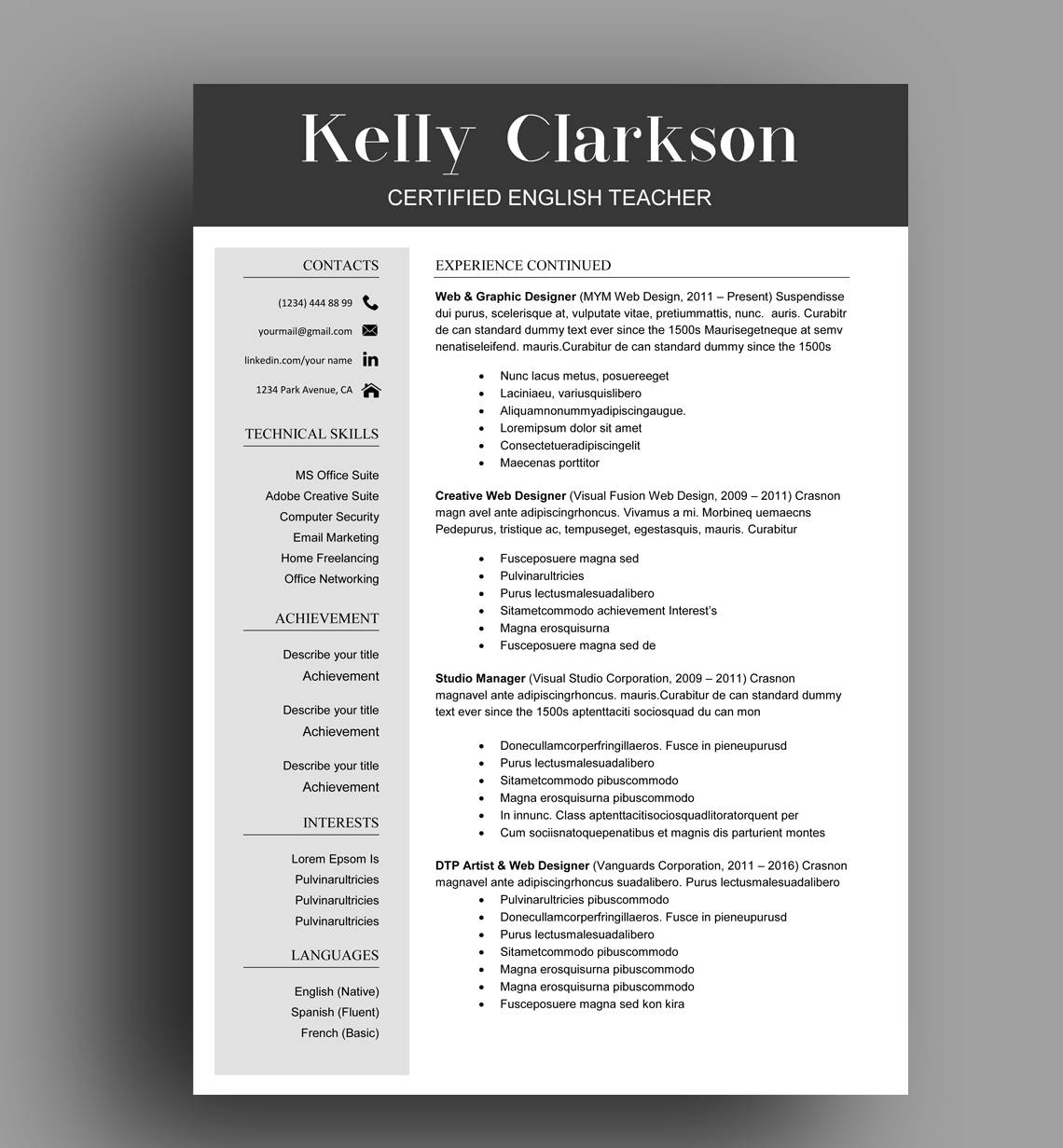 Teacher Resume Template, Resume Template, Resume Template for Teacher ...