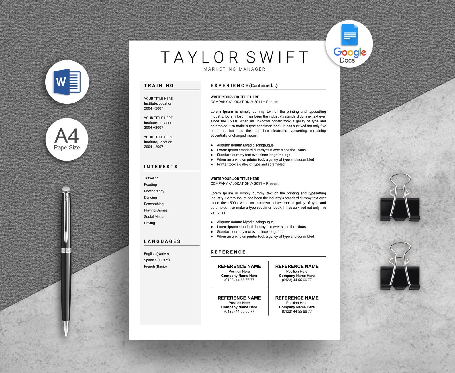 Google Docs Resume, Resume Template for Word, Google Resume, CV ...