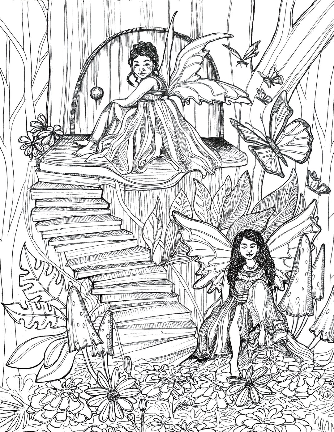 Intricate Fairy Adult Coloring Page Downloadable PDF Handmade - Etsy