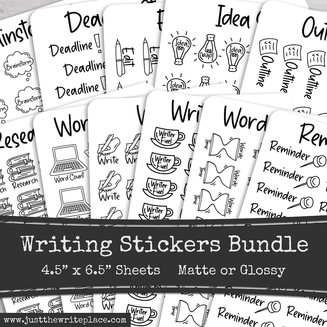 Writing Sticker Bundle, Author Novel Planning, Printed Sticker Sheets ...