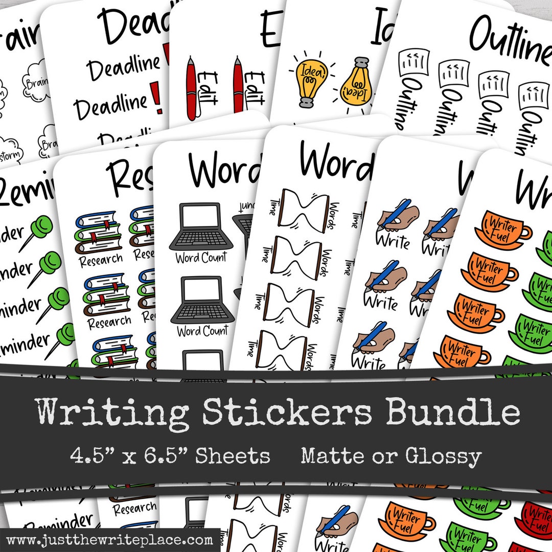 Writing Sticker Bundle, Author Novel Planning, Printed Sticker Sheets ...