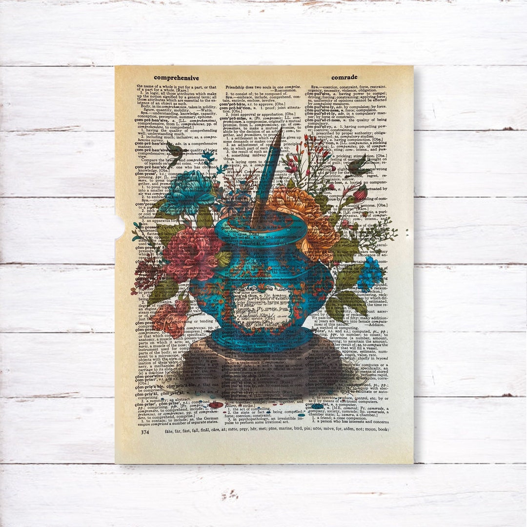 Inkwell Art Print, Vintage Dictionary Art Print, Blue Inkpot Artwork ...