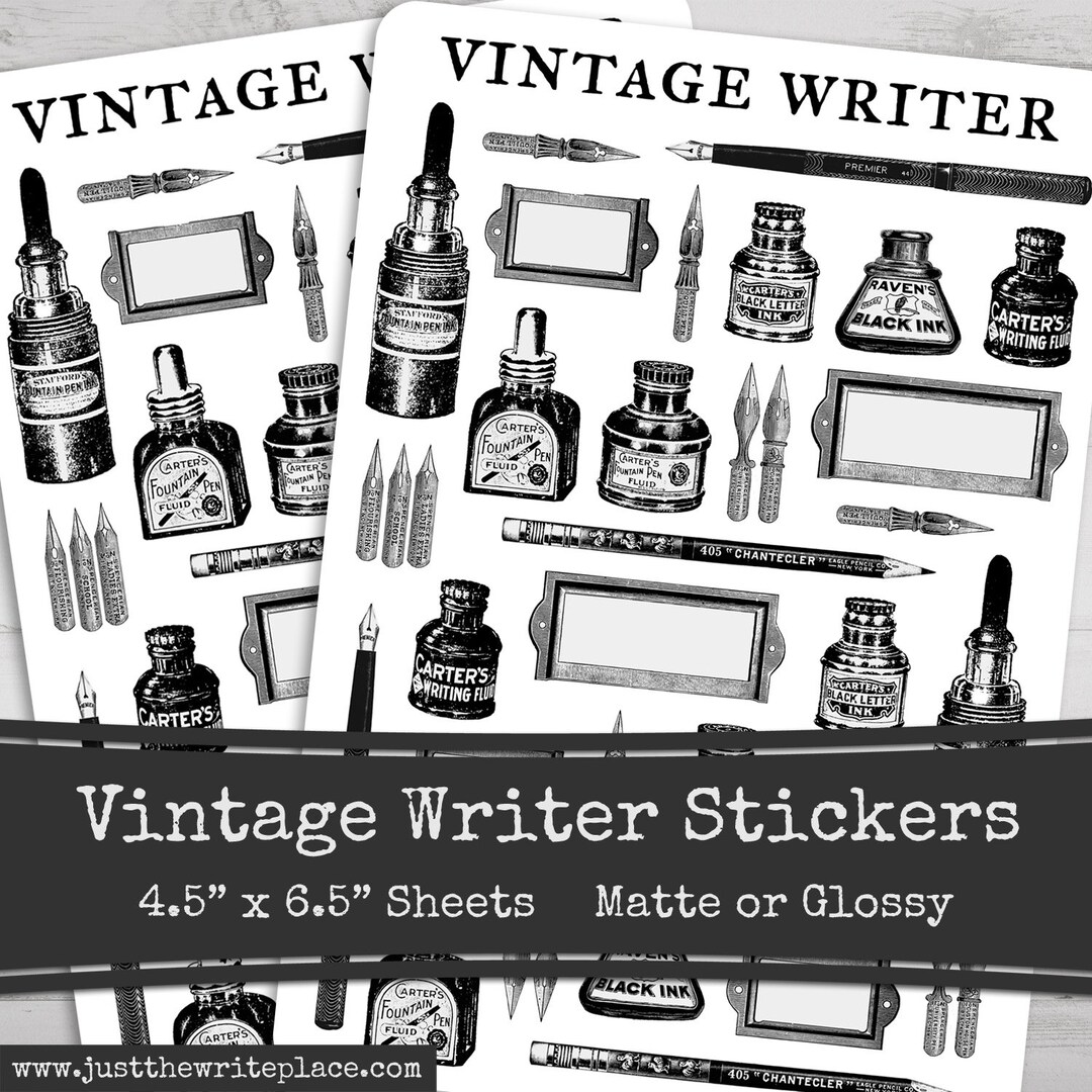 Vintage Writer Stickers, Antique Writing Tools Stickers, Novel Planning ...