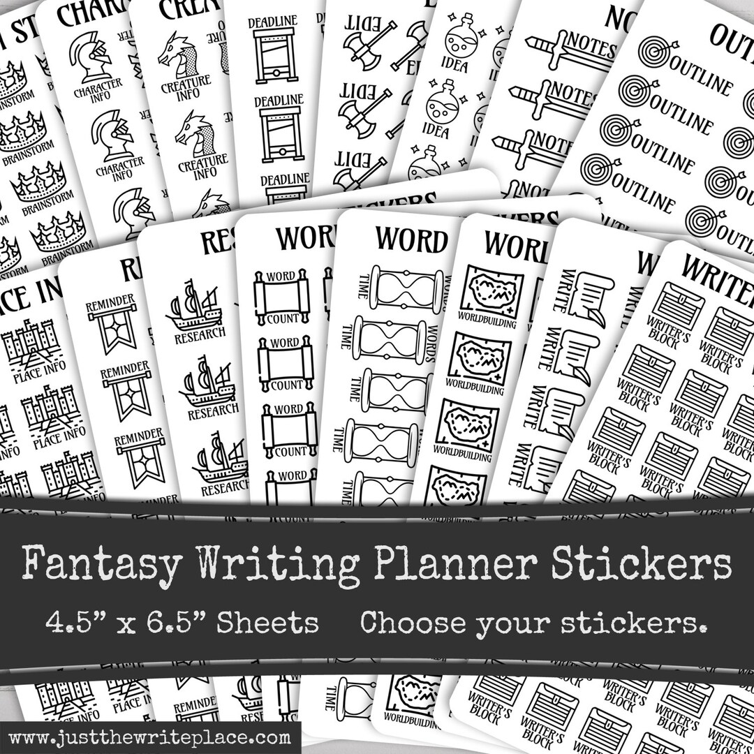 Fantasy Writing Planner Stickers, Author Novel Planning, Printed ...