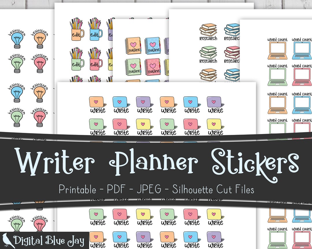 Writer Printable Planner Stickers Bundle, Write Brainstorm Outline Edit ...