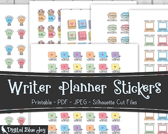 Writer Printable Planner Stickers Bundle, Write Brainstorm Outline Edit ...
