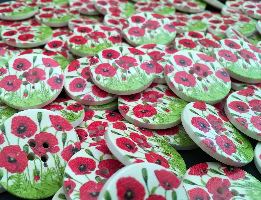 Poppy Field Large Wooden Buttons: Packs of 3 8 or 10 Buttons - Etsy UK