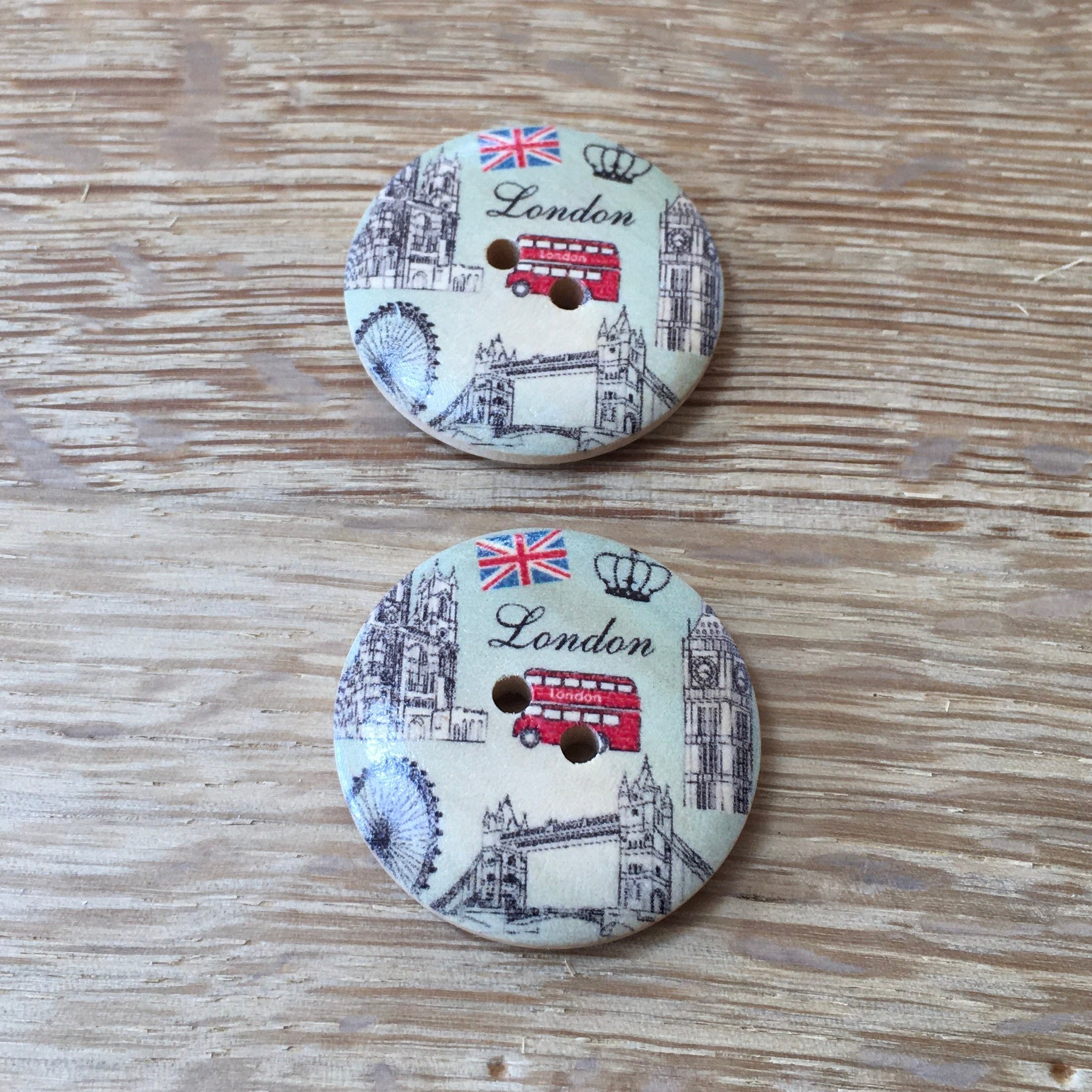 London GB UK British Wooden Buttons: Packs of 2 or 6 Buttons | Etsy
