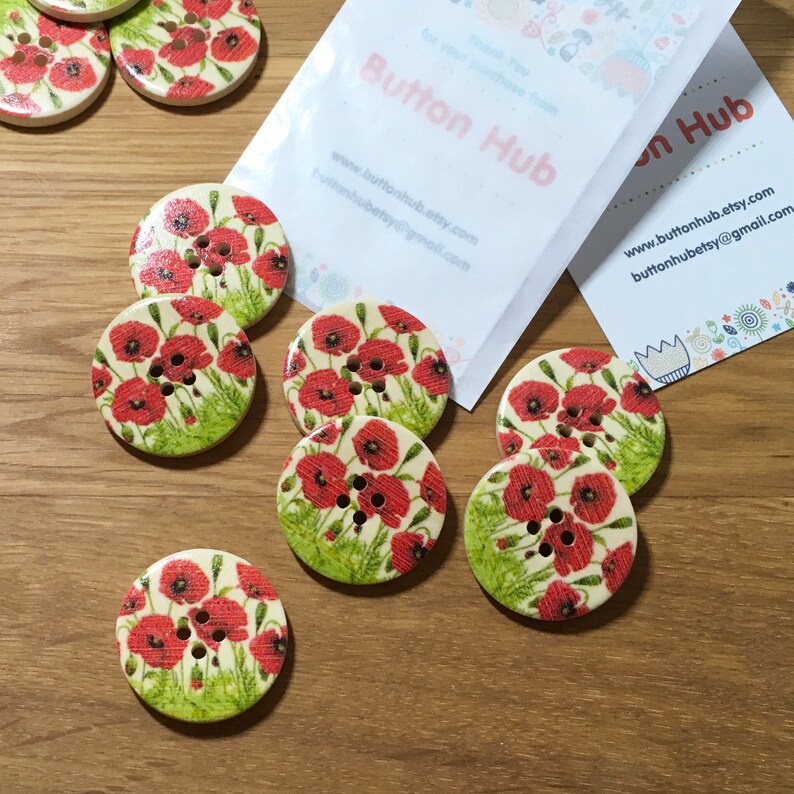 Poppy Field Large Wooden Buttons: Packs of 3 or 20 buttons | Etsy