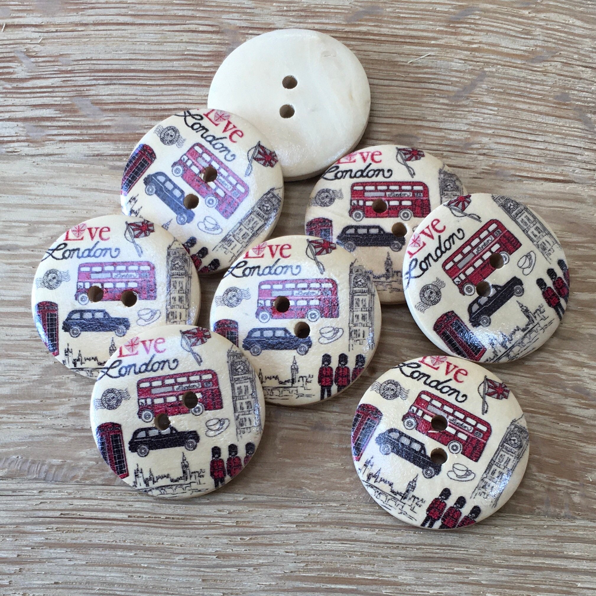 London GB UK British Wooden Buttons: Packs of 2 or 6 Buttons | Etsy