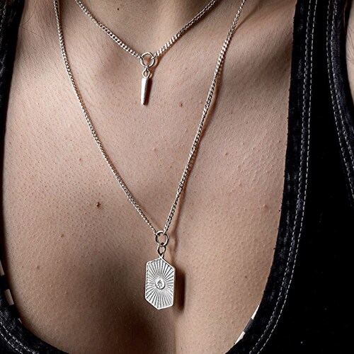 Square Coin Necklace Rectangle Medallion Square Medallion - Etsy