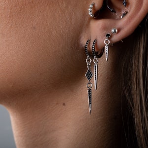 Sterling Silver Spike Earrings Set - Second Hole Earrings, Helix Chain ...