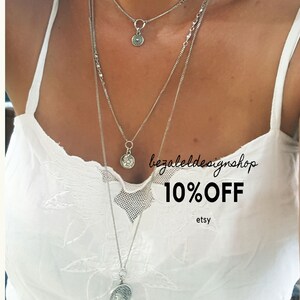 Set of Three Coin Necklaces, Layered Coin Charm Necklace, Boho Coin ...