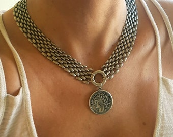 Silver coin necklace | Etsy