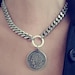 Silver Coin Necklace - Statement Coin Pendant Necklace - Chunky Link ...