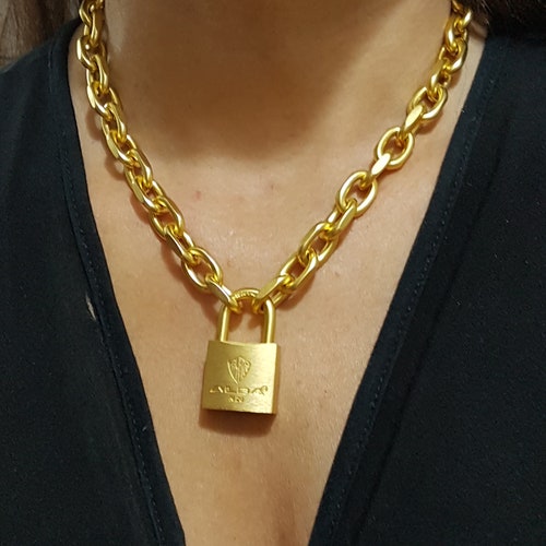 Gold Lock Necklace Padlock Chunky Chain Necklace Statement | Etsy
