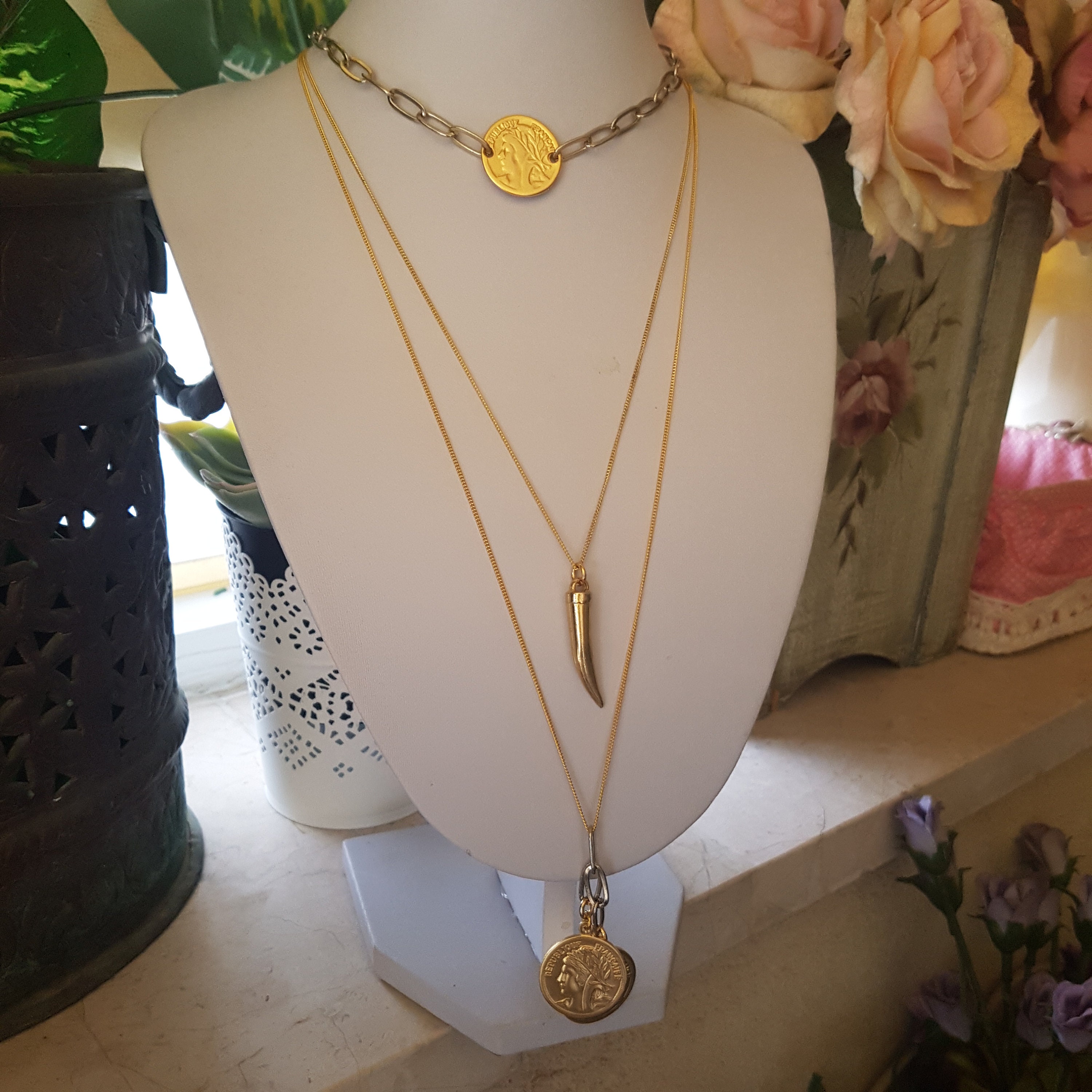 Layered Coin Necklace Set of 3 Necklace Layering Tusk | Etsy