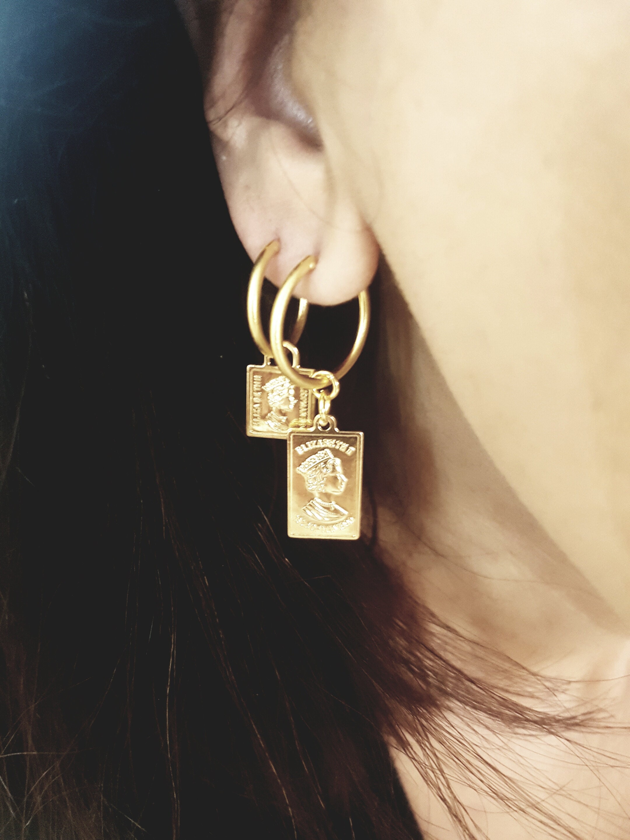 Gold Coin Earrings Medallion Earrings Medal Earrings - Etsy