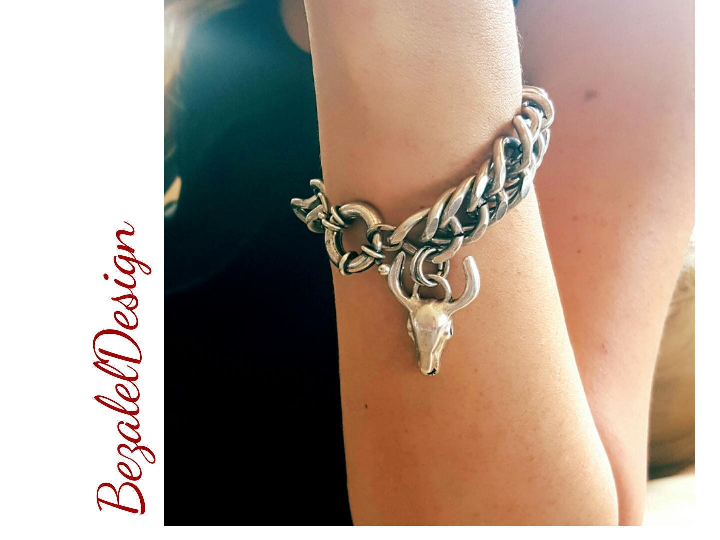 Oxidized Silver Link Bracele Statement Bull Bracelet Thick | Etsy