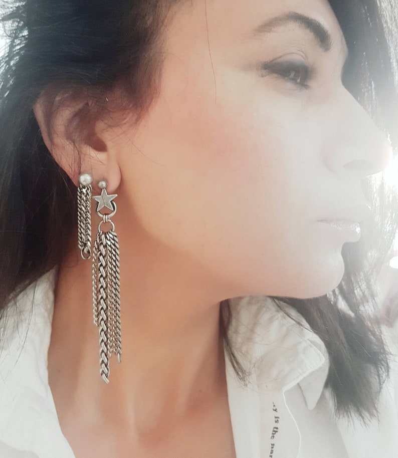 Long Chains Earrings star Earrings Chunky Earrings | Etsy