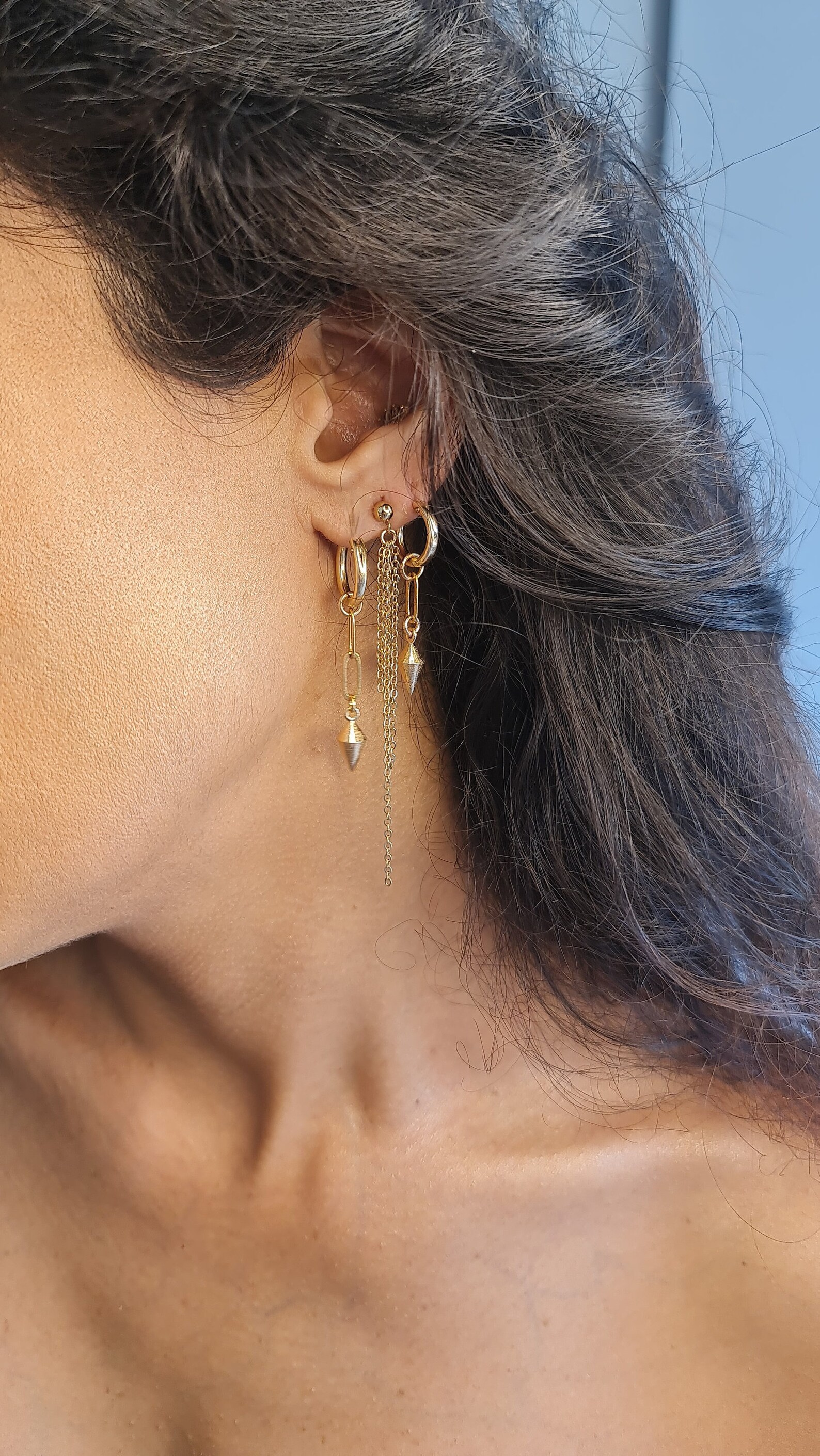 Gold Hoop Earring Set: Spike Dangle, Chain Link, Stacking Earrings - Etsy