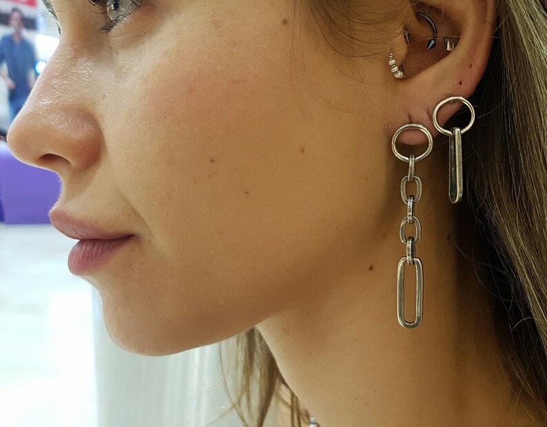 Rectangle Link Earrings Long Link Set Earrings Link Chain - Etsy