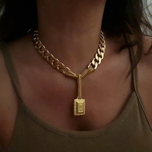 Coin Necklace, Chunky Link Necklace, Rectangle Coin Necklace, Thick ...